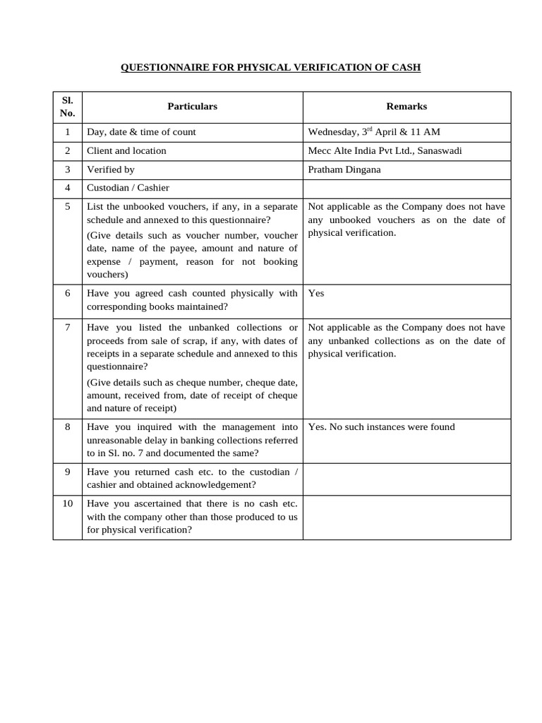 Physical Verification of Cash | PDF | Cheque | Payments