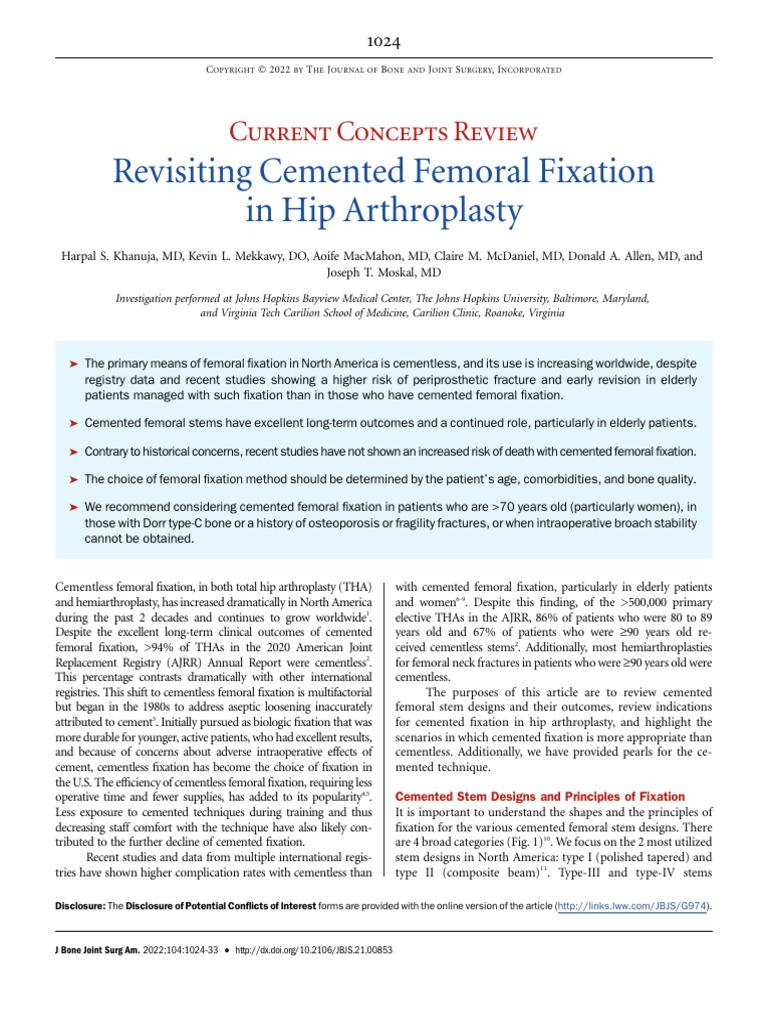 Cemented Femoral Fixation | PDF | Medical Specialties | Clinical Medicine