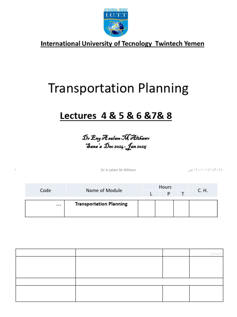 Lectures PDF - Transportation Planning Lect 4 & 5 & 6 & 7&8 | PDF