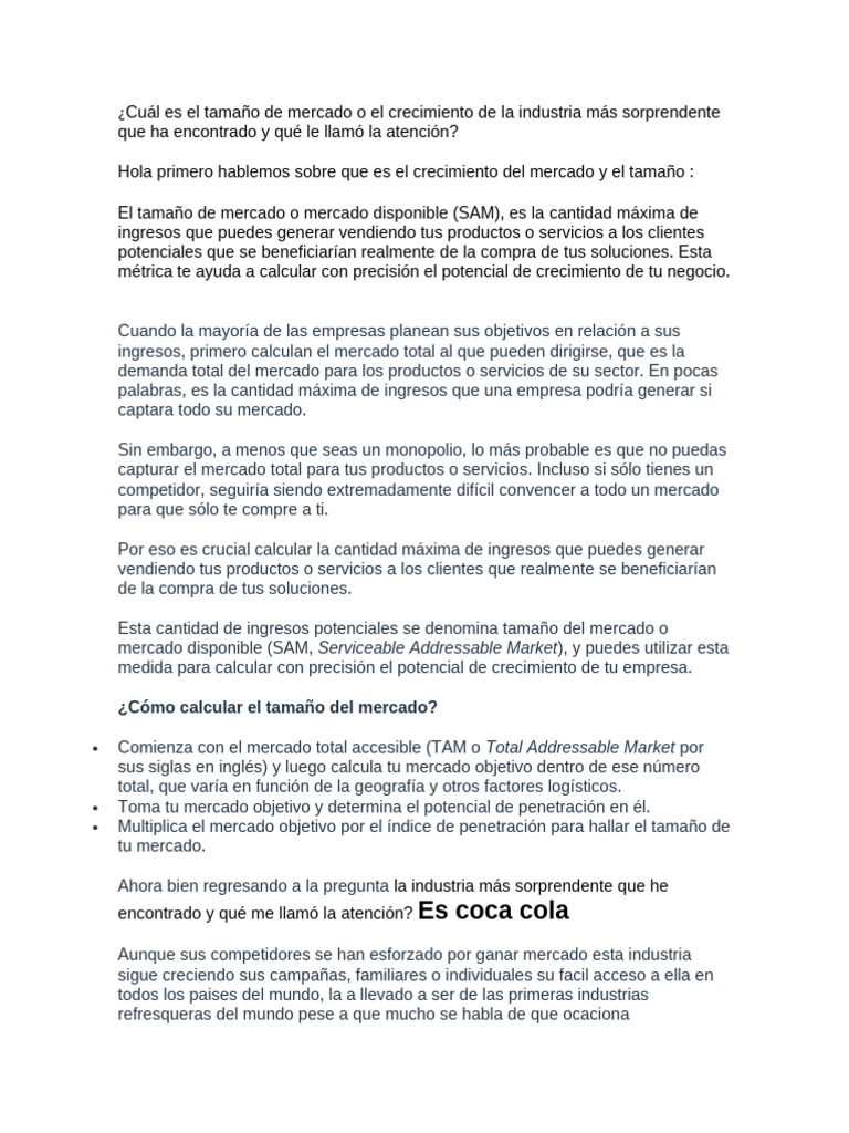 Crecimiento del Mercado de Coca Cola | PDF | Mercado (economía ...