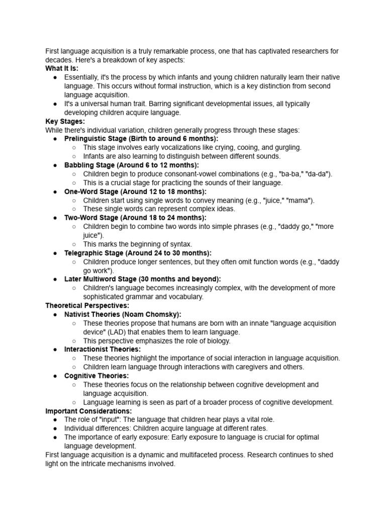 First language acquisition | PDF | Language Acquisition | Communication