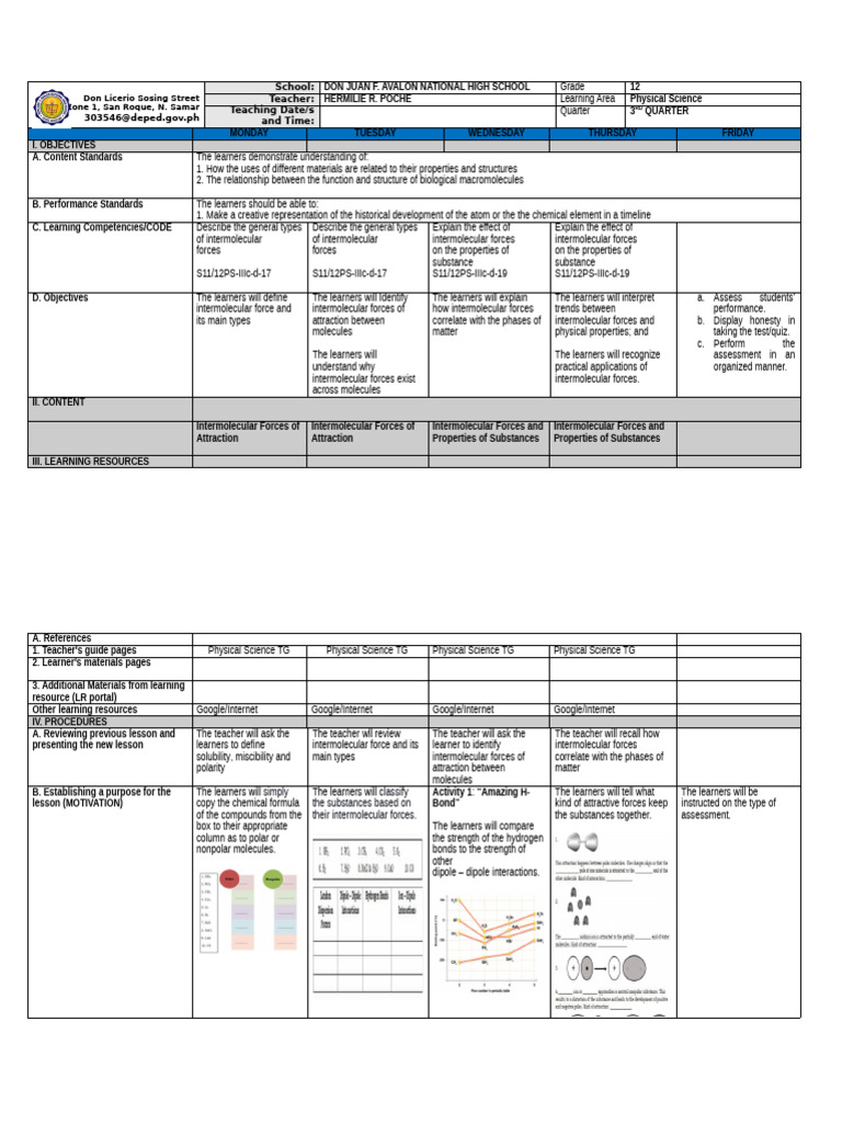 Physical Science DLP Q1W3 | PDF | Chemical Polarity | Intermolecular Force