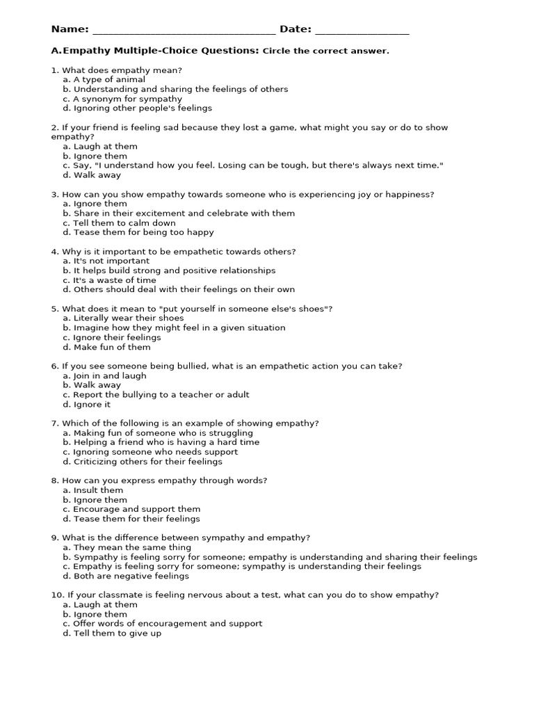 Quiz Empathy and Respect | PDF | Empathy | Psychological Concepts