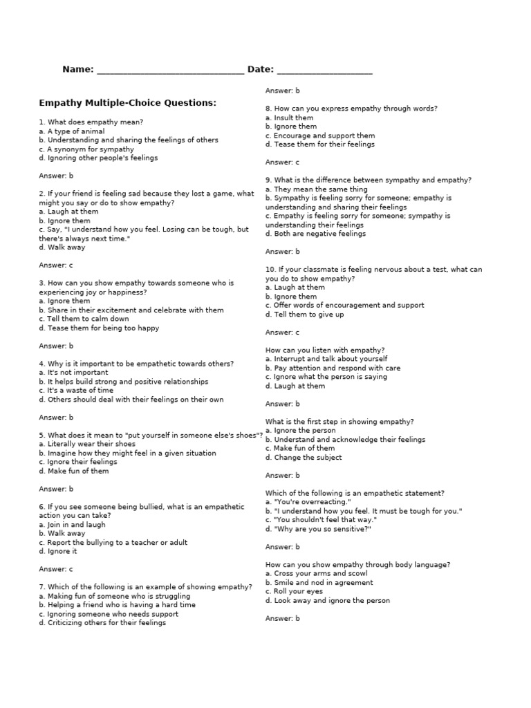 Empathy and Respect Quiz for Kids | PDF | Empathy | Sympathy