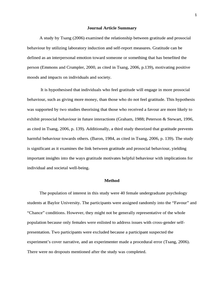 A1 Journal Article Summary ( ) | PDF | Experiment | Gratitude