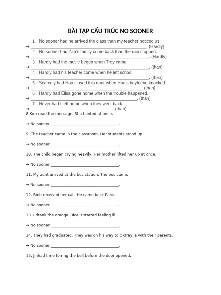 BÀI TẬP CẤU TRÚC NO SOONER | PDF