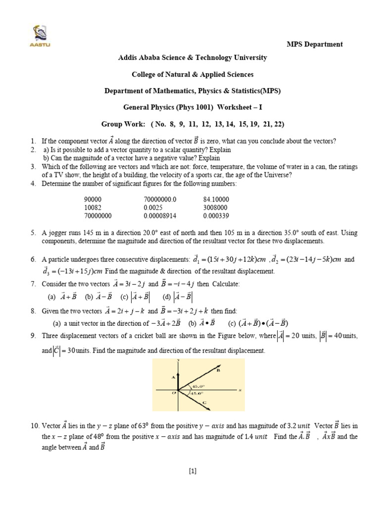 General Physics Worksheet - Vector Problems | PDF | Euclidean Vector ...