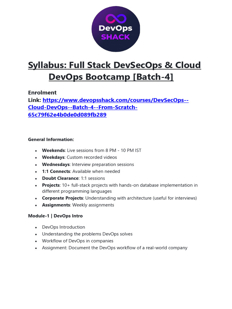 Full Stack DevSecOps & Cloud DevOps Bootcamp (Batch-4) | PDF | Linux | Scripting Language