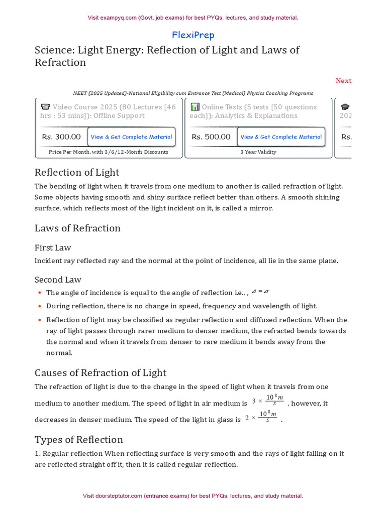 NIOS-Class-10-Science-Chapter-15-Light-Energy-Part-1 (1) | PDF | Reflection (Physics) | Mirror