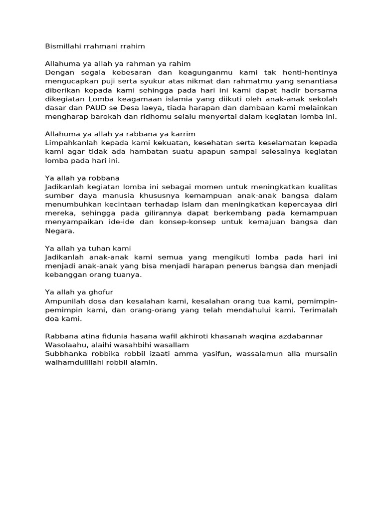 doa pembuka lomba | PDF