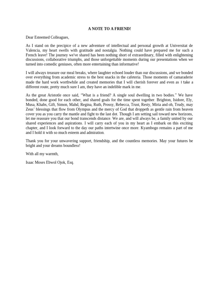 A Note To A Friend - 082907 | PDF