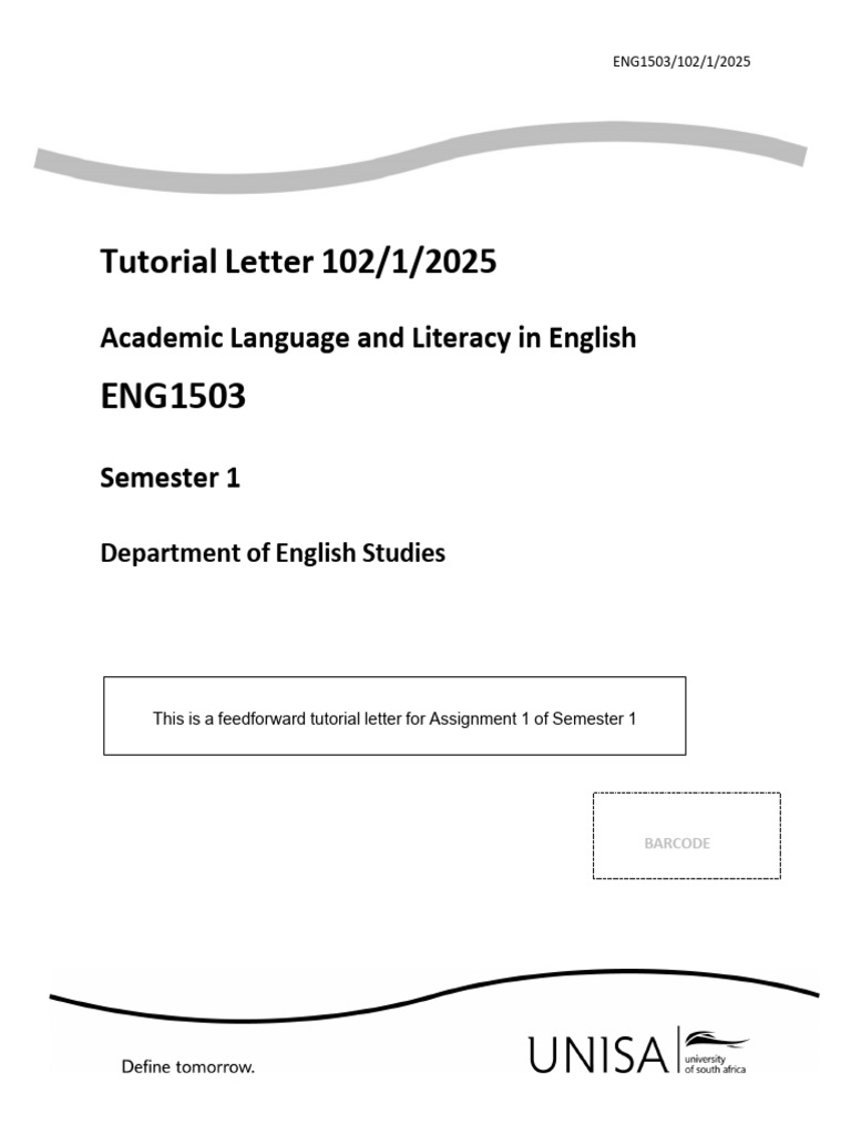 ENG1503 S1 Ass1 - Feedforward Tutorial Letter | PDF | Plagiarism | Paragraph