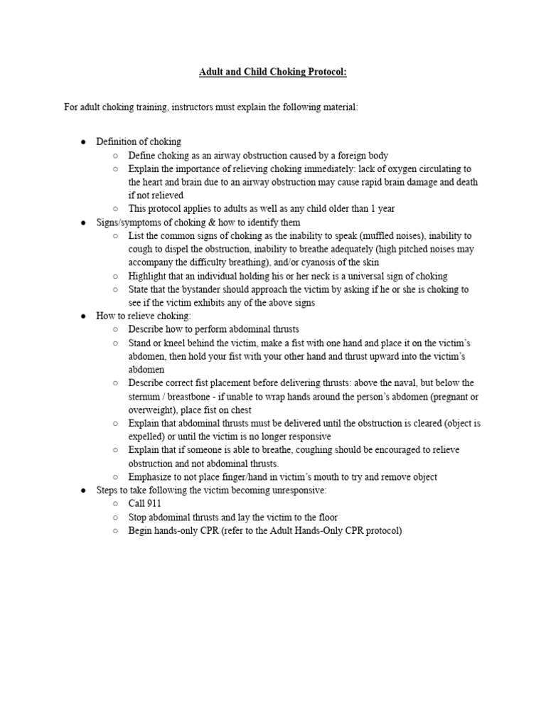 Adult and Child Choking Protocol Guide | PDF
