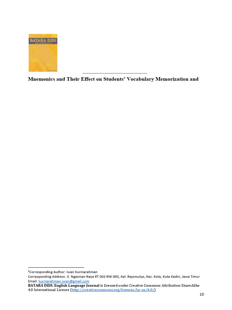 Mnemonics and Their Effect On Students Vocabulary | PDF | Vocabulary ...