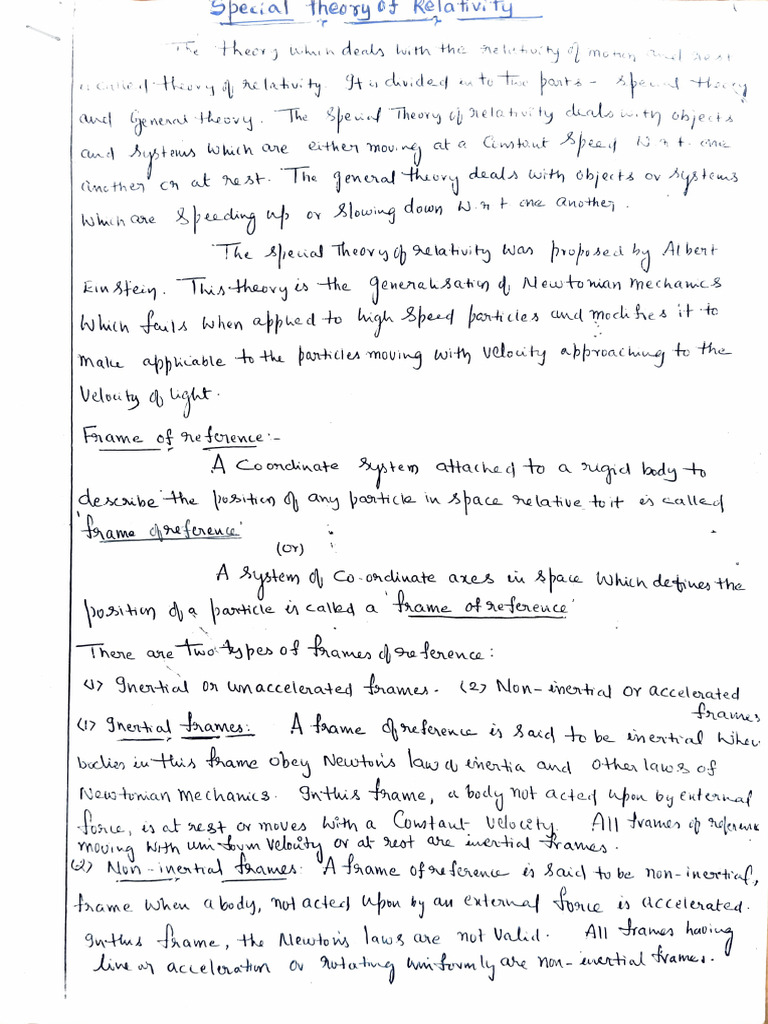 Special Theory of Relativity | PDF