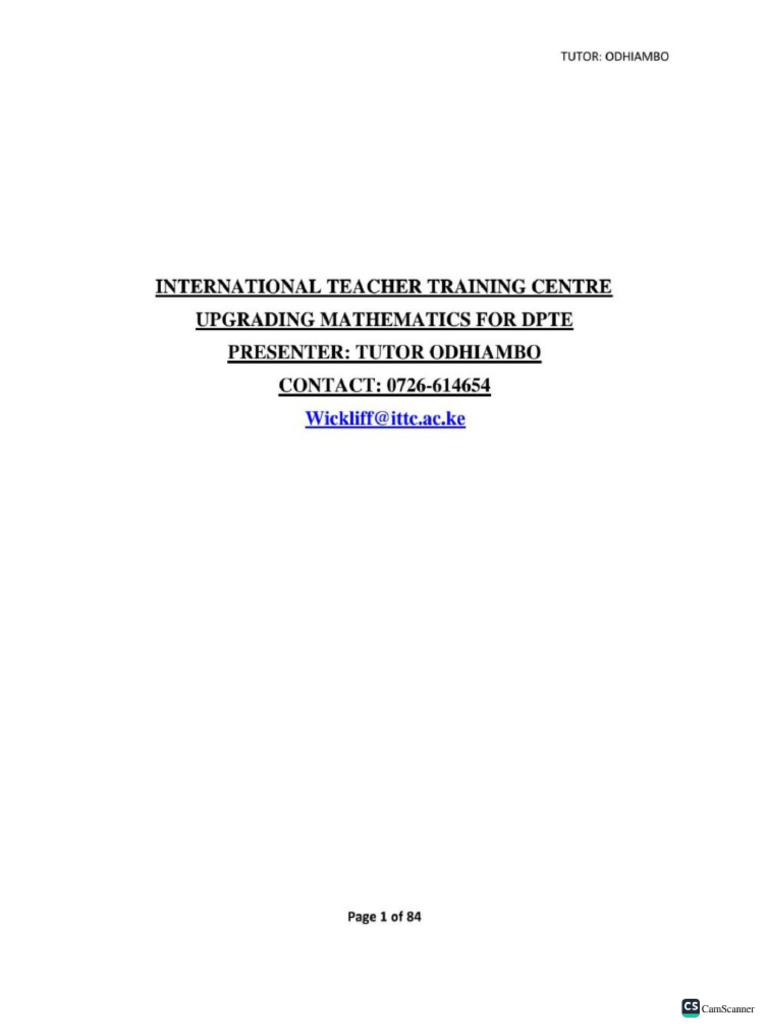 MATHEMATICS NOTES - TUTOR ODHIAMBO - PDF (4) (1) - 1 | PDF