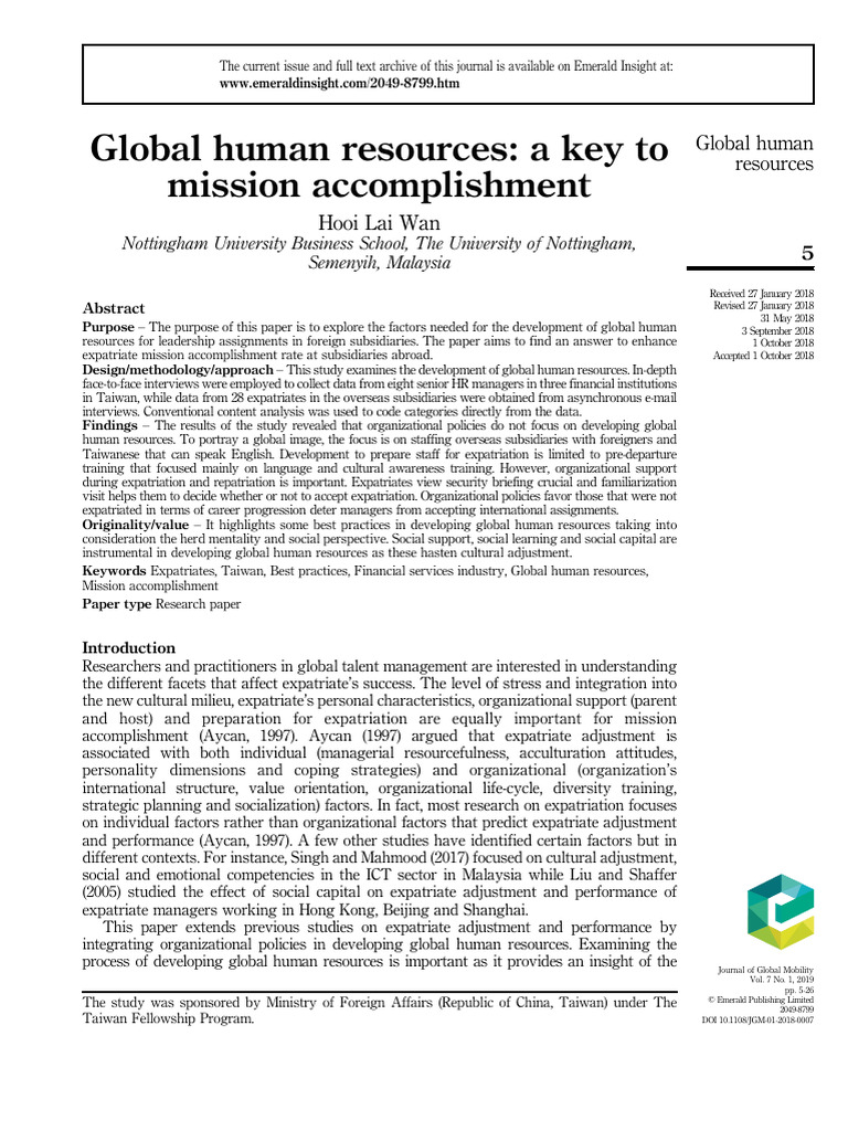Global human resources a key to mission accomplishment | PDF | Human ...