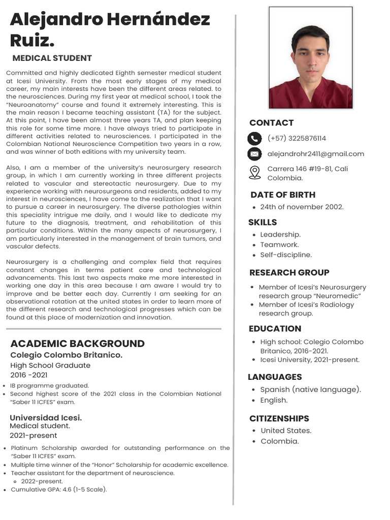 Hoja de Vida Alejandro Hernandez | PDF | Medical School | Medical Specialties