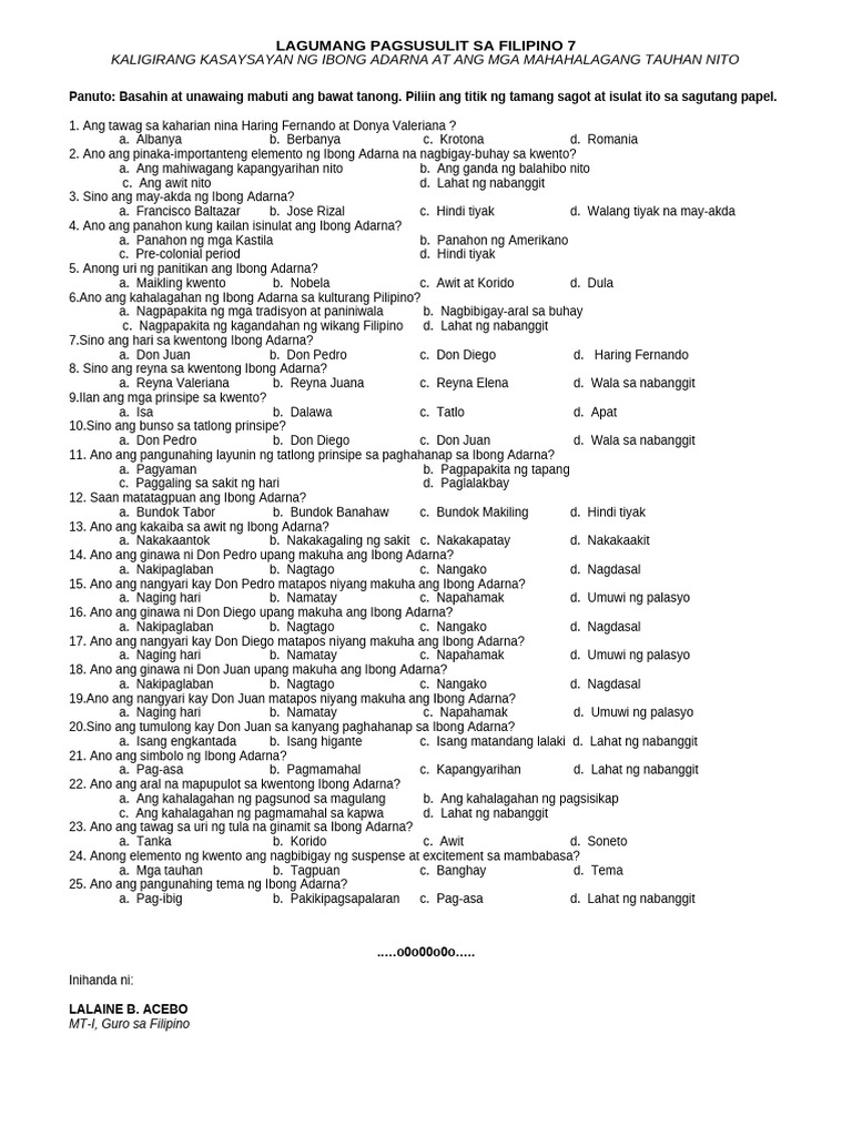LAGUMANG PAGSUSULIT SA FILIPINO 7 | PDF