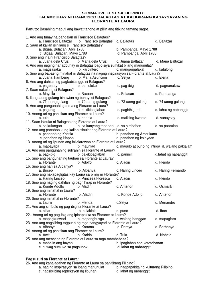 Summative Test sa Filipino 8 | PDF