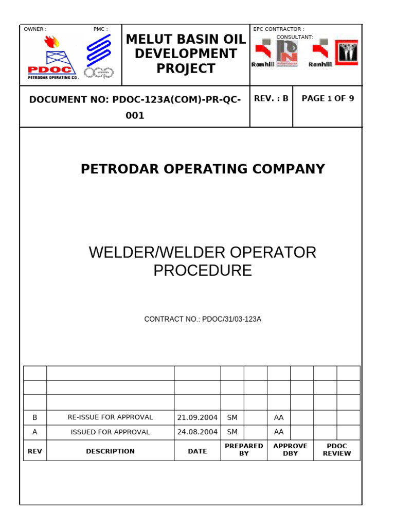 PR-QC-001-Welder-Welder Operator Procedure | PDF | Welding | Construction