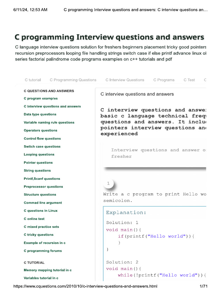C PROG Interview Ques | PDF