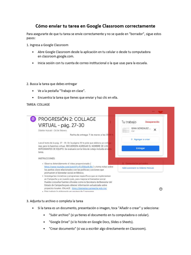 Cómo Enviar Tu Tarea en Google Classroom Correctamente | PDF