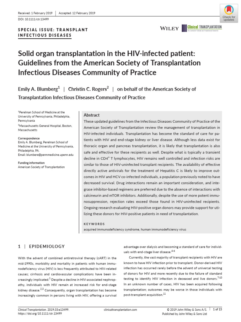 SOT in HIV+ Pts | PDF | Kidney Transplantation | Management Of Hiv/Aids