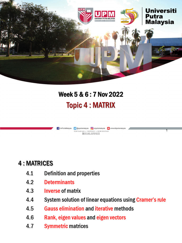 Chap 4 MATRIX (S - Week 5 - 7 Nov 2022) | PDF | Eigenvalues And ...