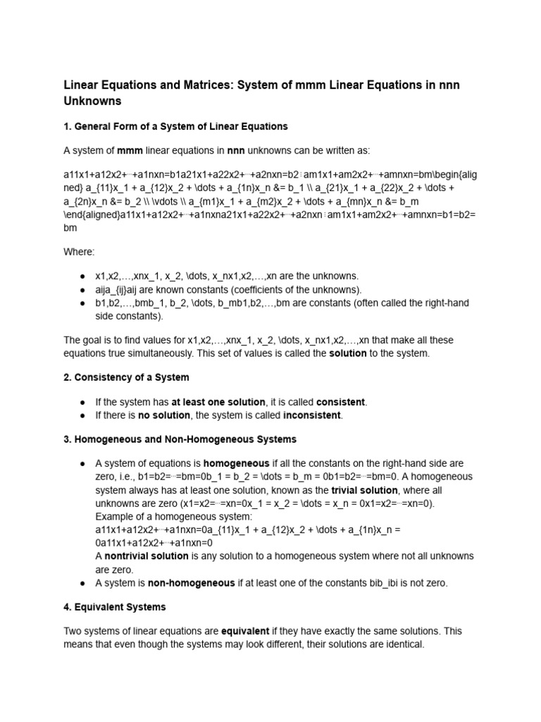 Linear Equations and Matrices | PDF | Matrix (Mathematics) | System Of Linear Equations