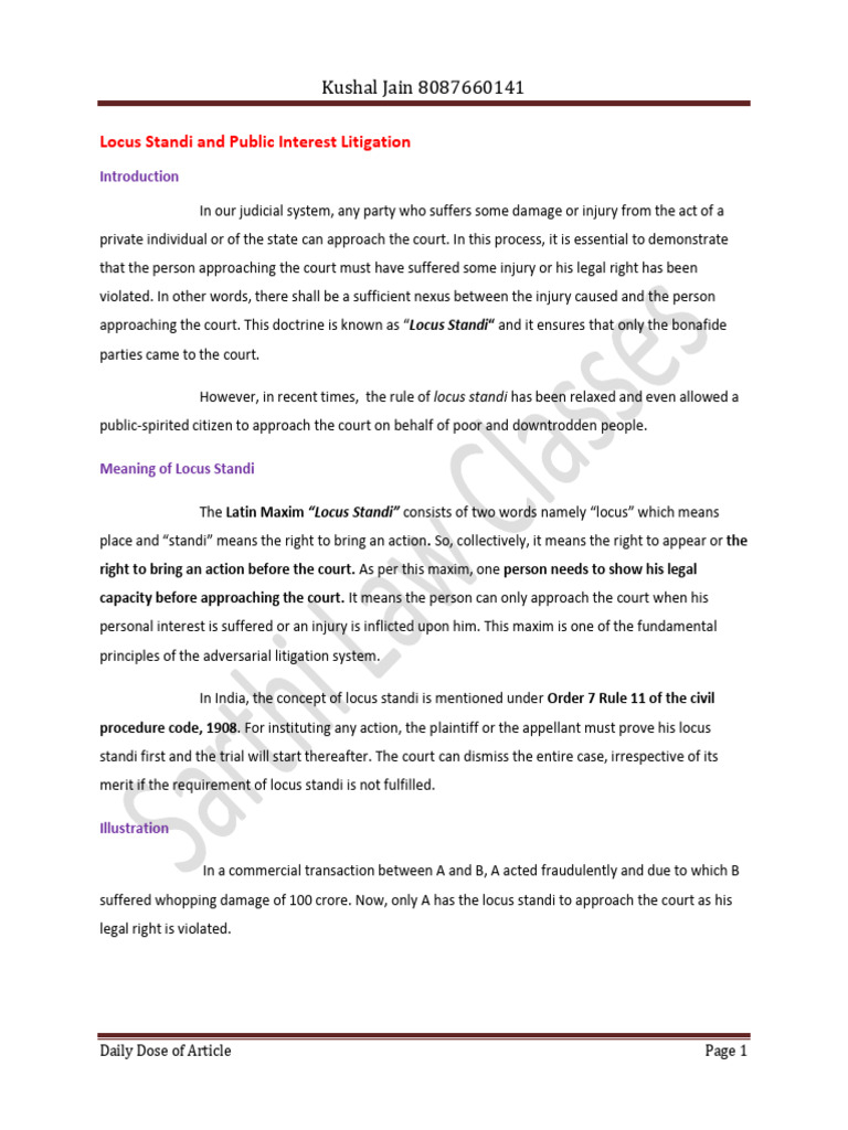 Locus Standi and Public Interest Litigation | PDF | Standing (Law) | Justice