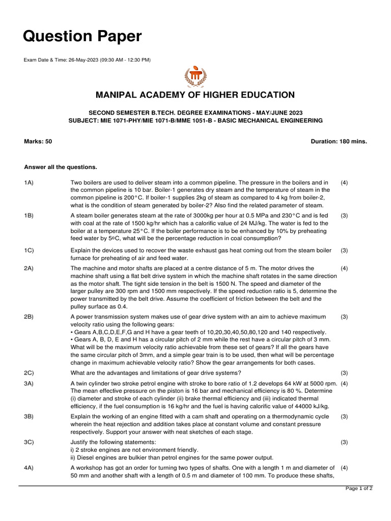 Basic Mechanical Engineering | PDF | Gear | Belt (Mechanical)