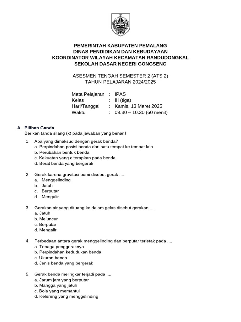 Ats 2 2024 - 2025 Ipas Kelas 3 | PDF