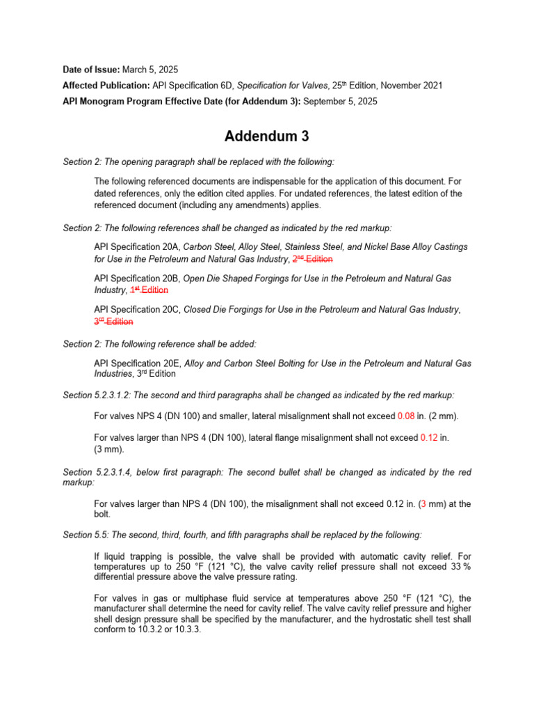 API 6D E25 - Addendum - 3 - 2025 | PDF | Valve | Steel