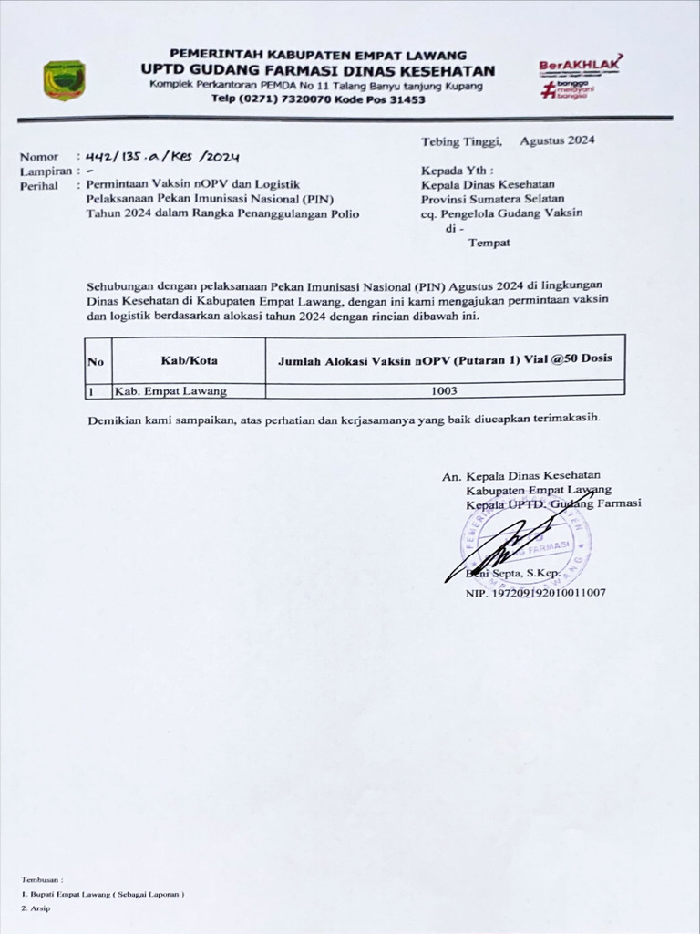 Permintaan Vaksin Agustus 2024 | PDF