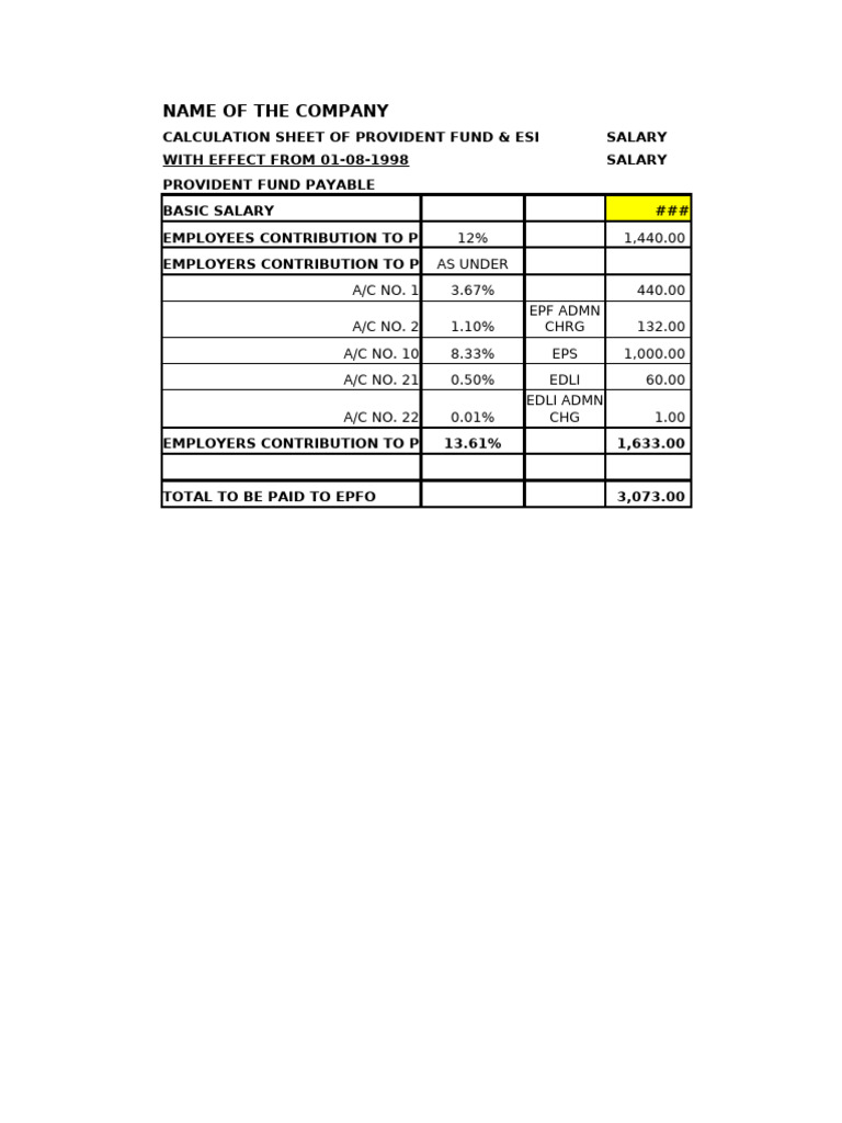 25 PF Esi Calculatin Sheet | PDF