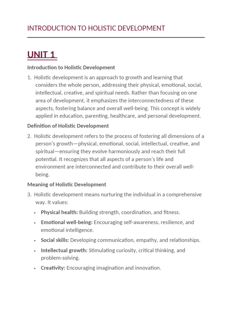 Introduction To Holistic Development | PDF | Creativity | Psychological Resilience