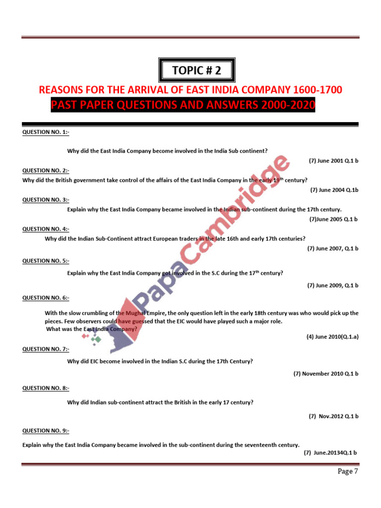 Paper 1 History Section I Past Paper Question and Answer | PDF | East ...