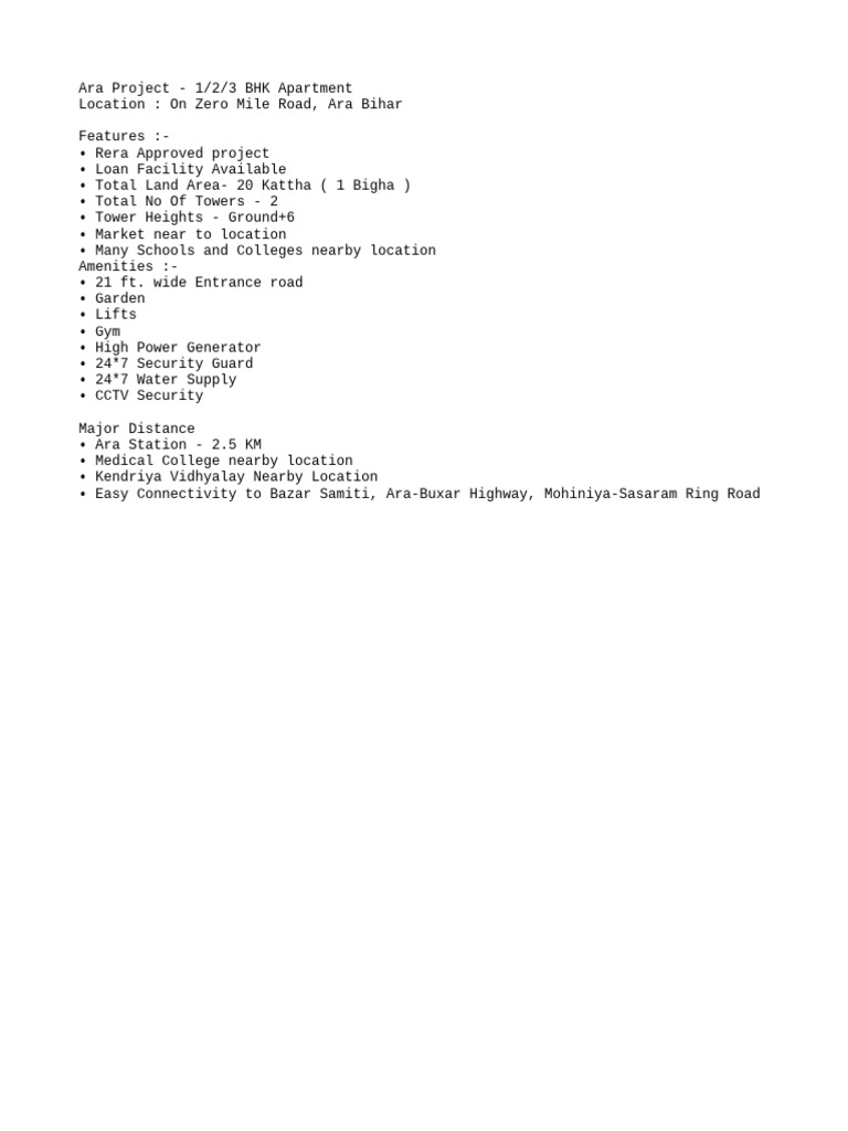 Ara Project - 123 BHK Apartment | PDF