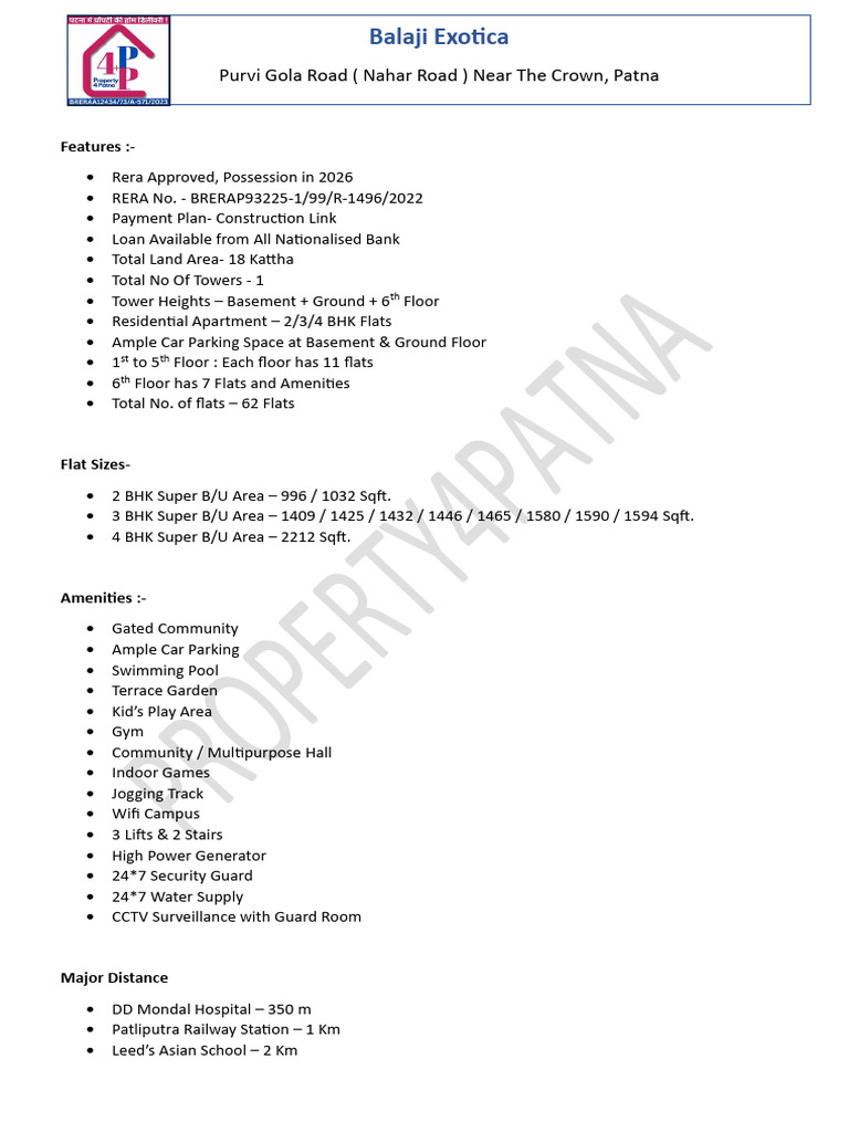 Balaji Exotica Details | PDF