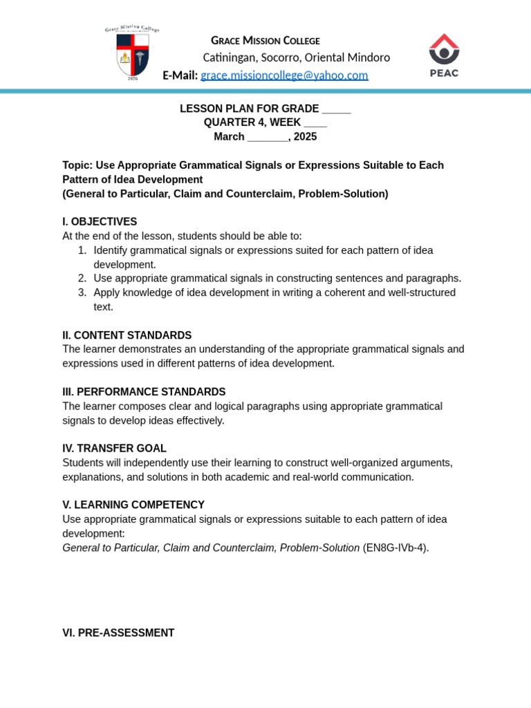 Sample Efdt Lesson Plan For English Majors | PDF | Learning | Communication