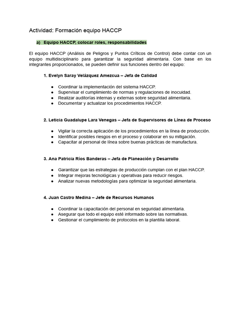 Formacion de Equipo Haccp | PDF | Análisis de Riesgo y Puntos Críticos de Control | Seguridad ...