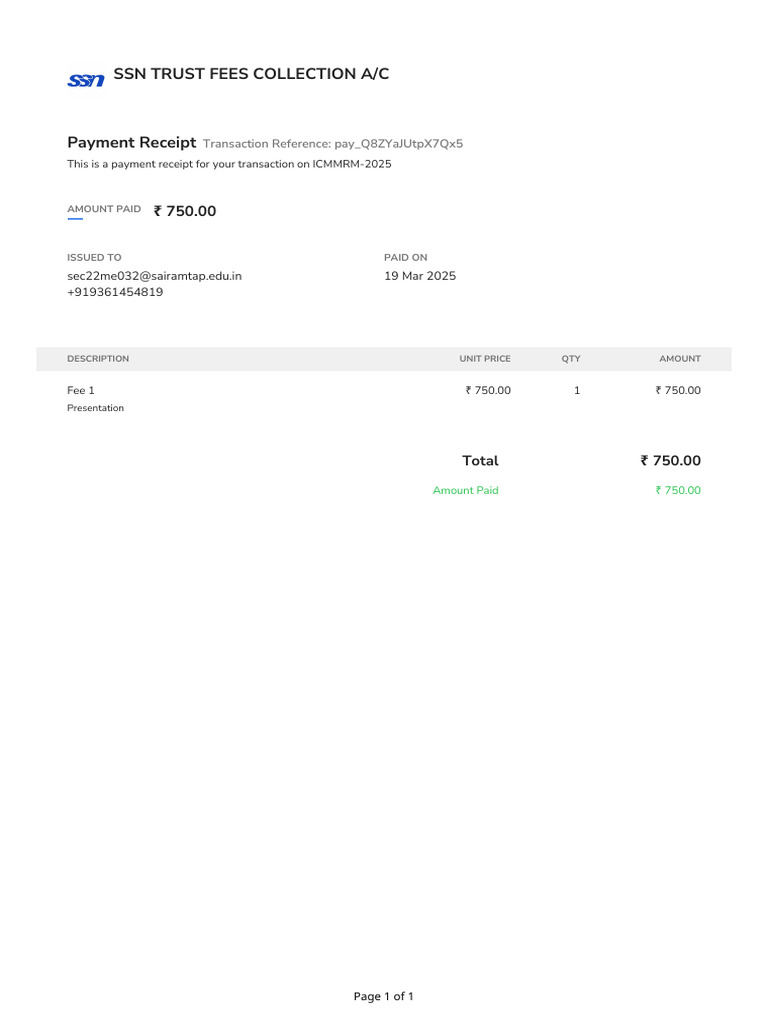 Receipt Pay - Q8ZYaJUtpX7Qx5 From SSN (Paid) | PDF