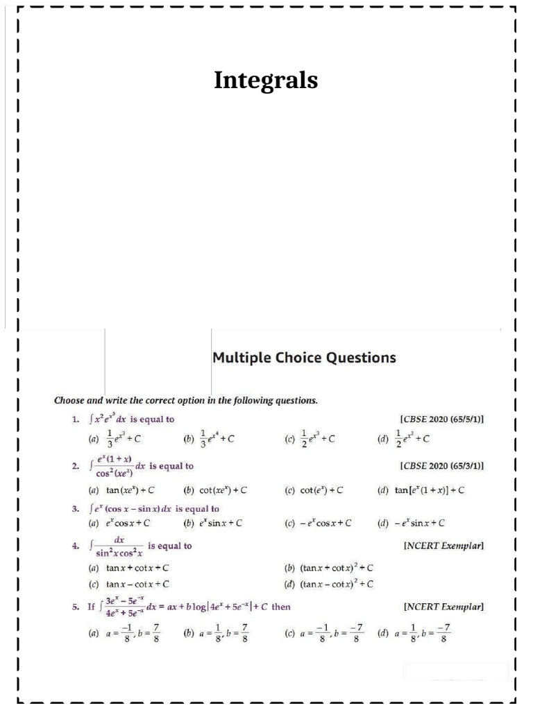 Hots Questions Ch.7 Integrals-RSM 9865817623 | PDF