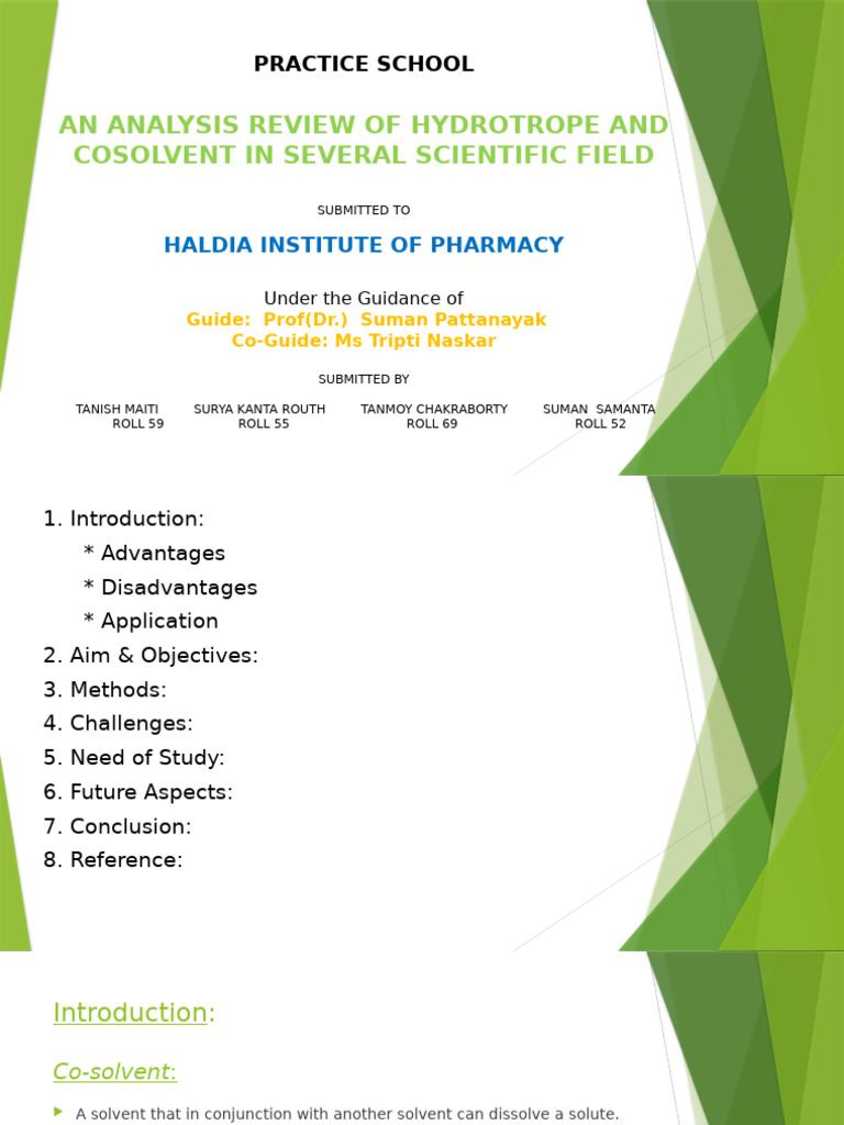 Hydrotropes and Cosolvents Practice School | PDF | Solubility ...