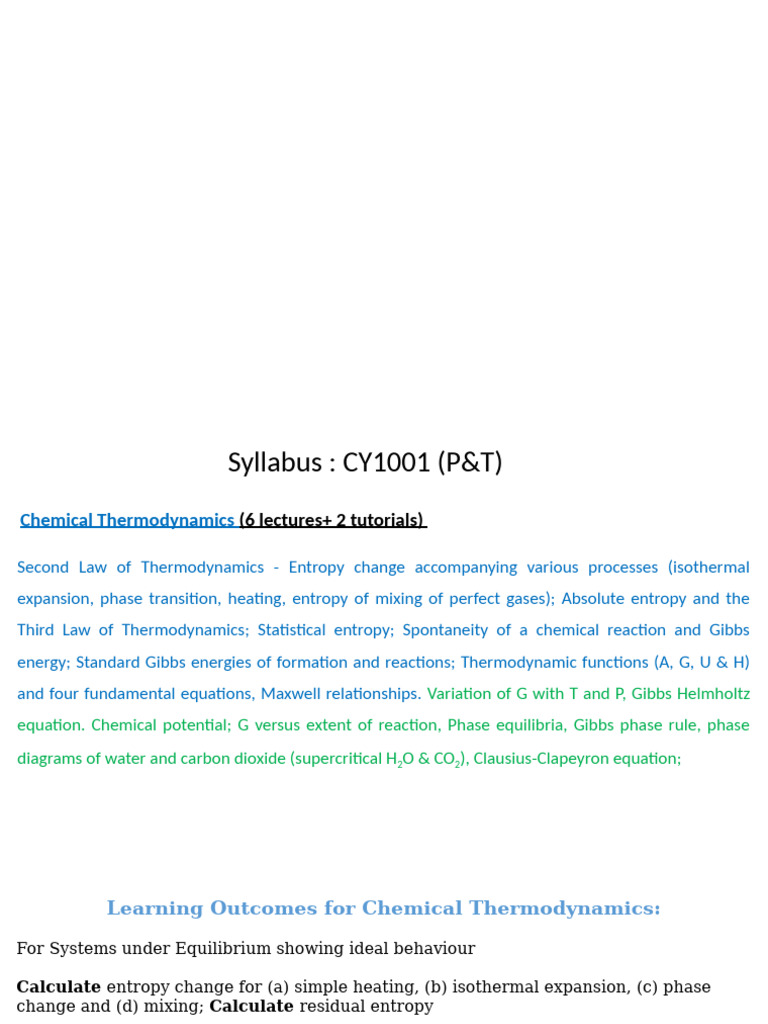 Chemical Thermodynamics Syllabus Overview | PDF | Entropy | Temperature