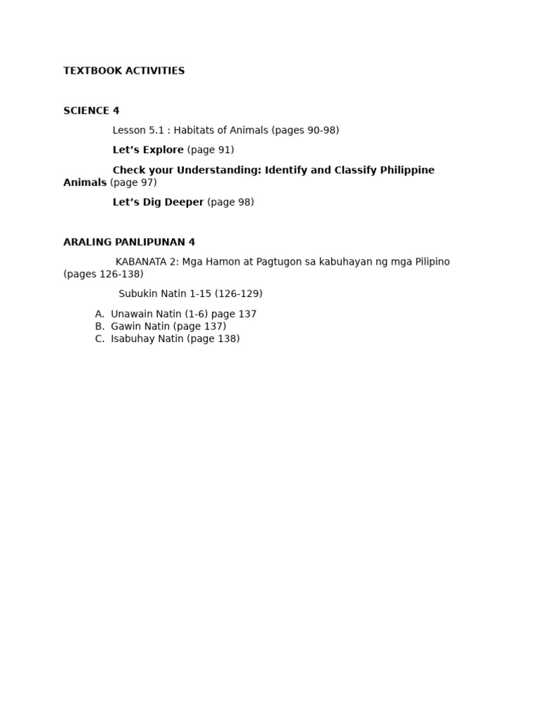 Textbook Activities | PDF