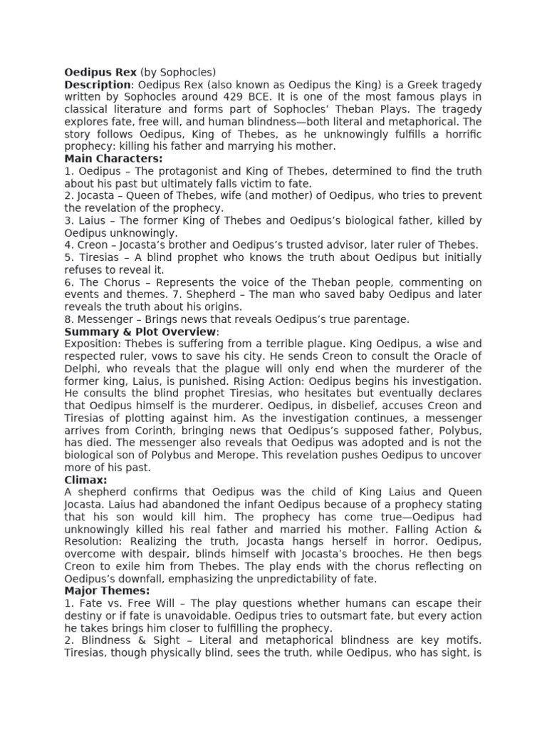 Oedipus Rex: Fate and Tragedy Explored | PDF | Oedipus | Theban Mythology