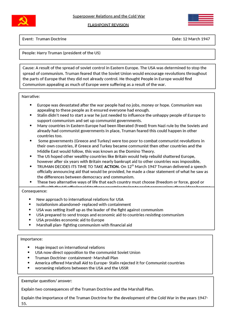 Truman Doctrine Revision Card.123423431 | PDF | Communism | Marshall Plan