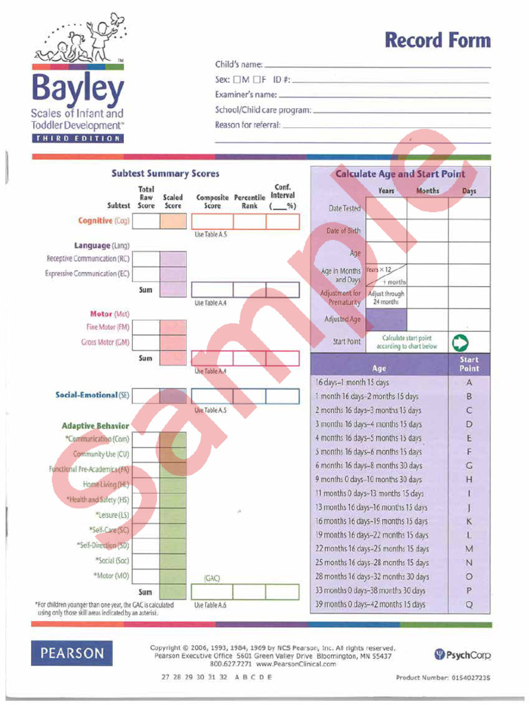 Bayley Record Form 2 | PDF